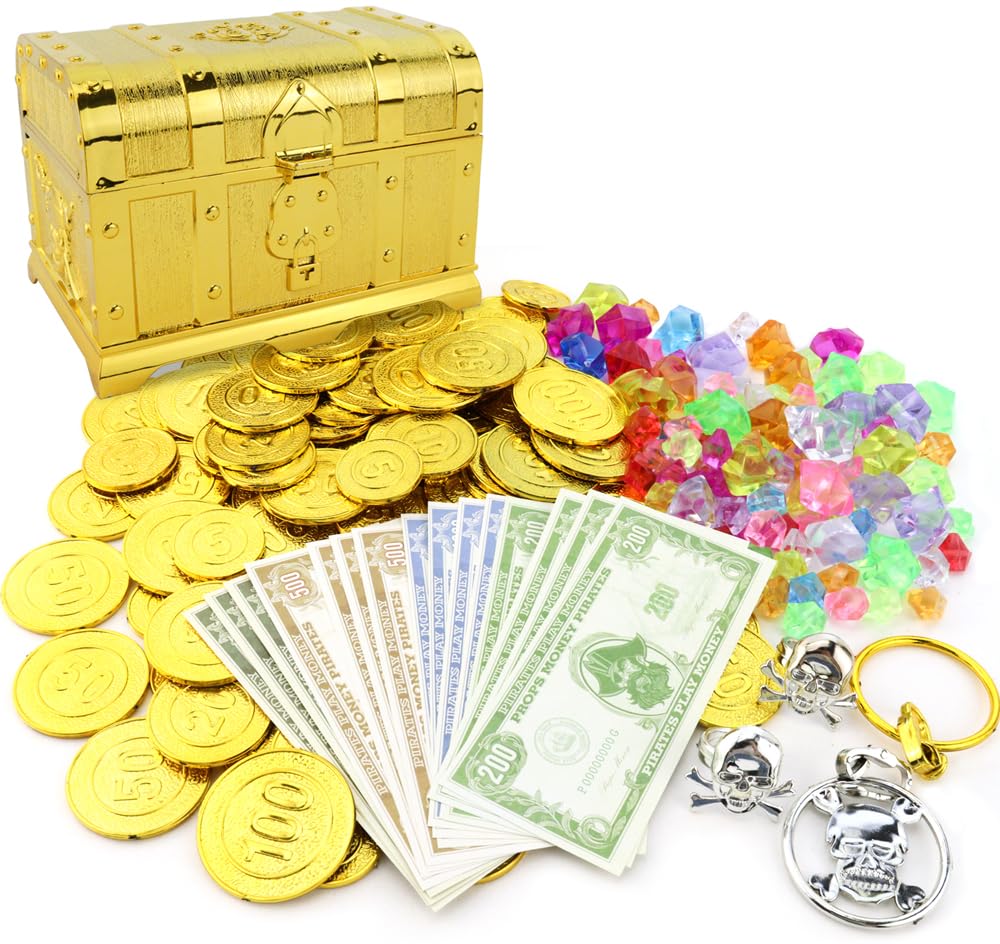 TCOTBE Pirate Treasure Chest Toy Box Gold Color Pirate Treasure Chest ...