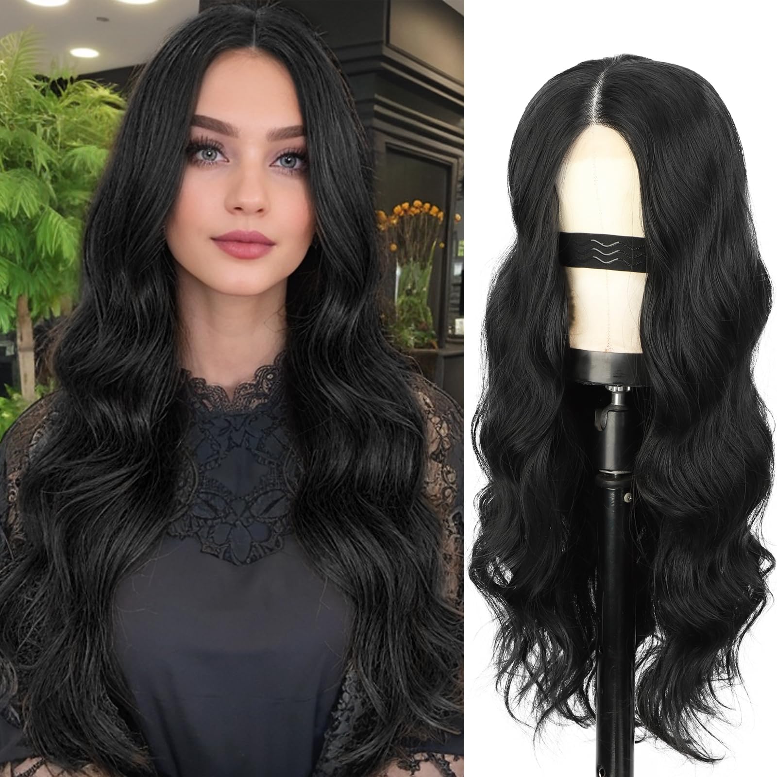 Amazon.com : Cisyia Long Black Wigs for Women Long Wavy Lace Hairline ...