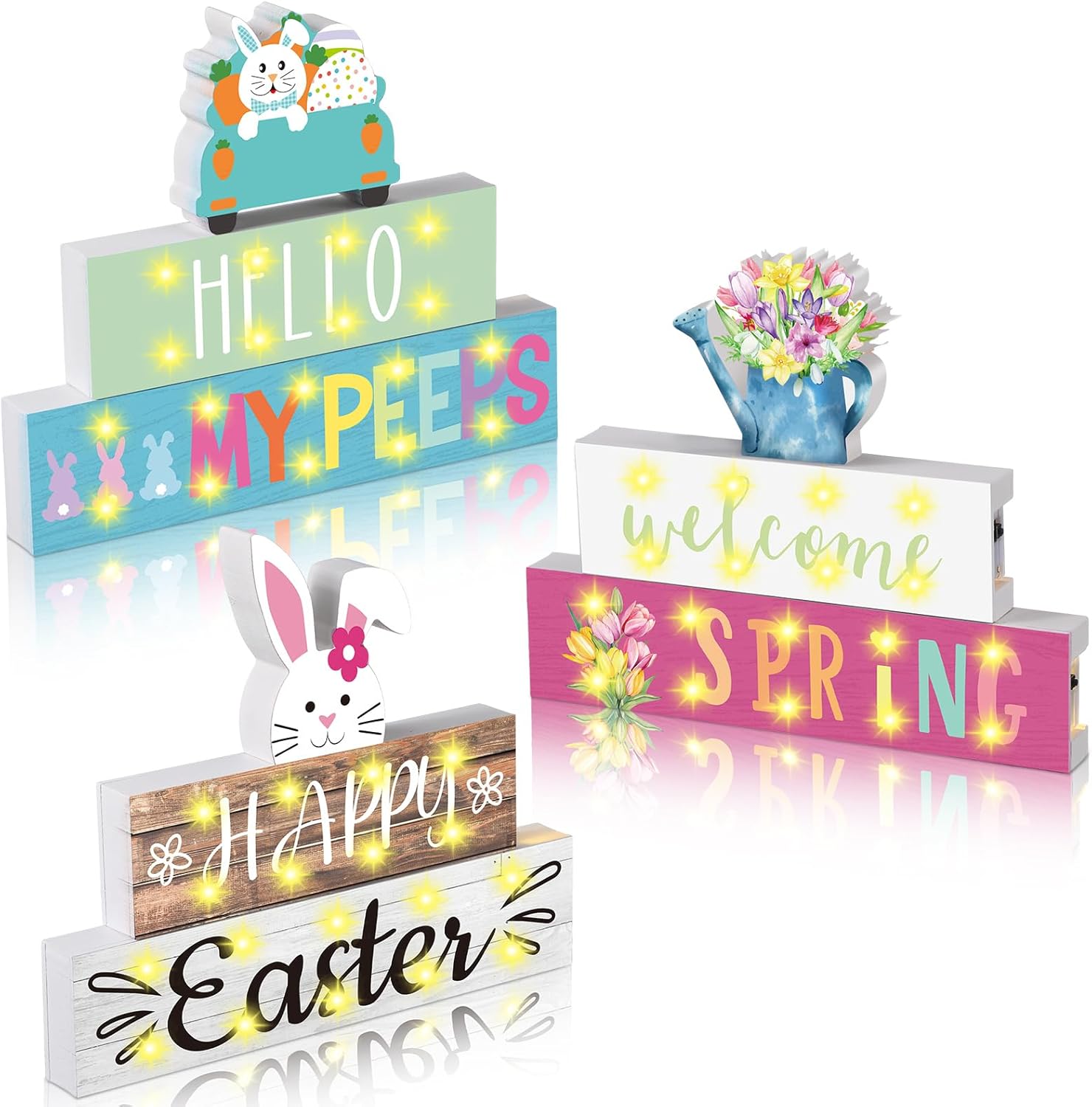 Amazon.com: Lineshading 3 Pcs Easter LED Decorations Easter Wooden Sign ...