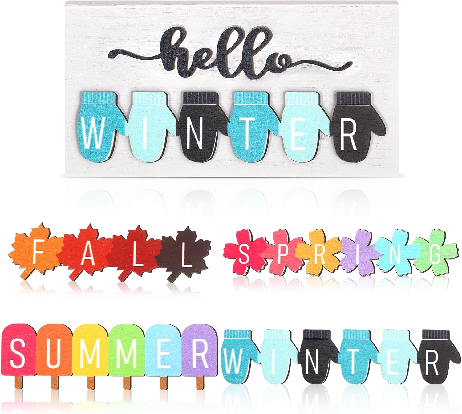 Amazon.com : Roowest 5 Pcs Hello Winter Sign Interchangeable Seasonal ...