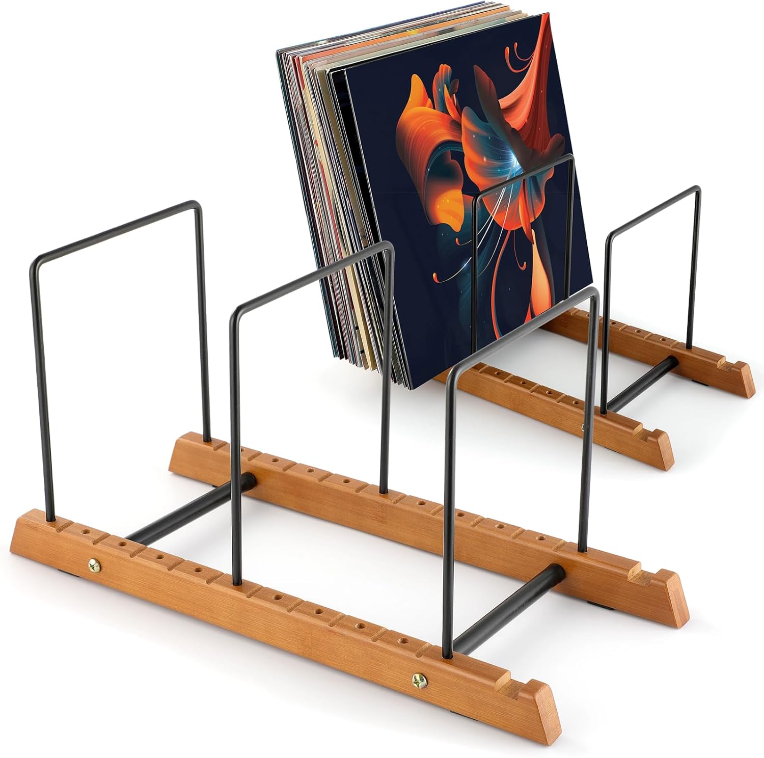 Amazon.com: boxoon 75 LP Vinyl Record Holder, 2 Pack Solid Wooden Vinyl ...