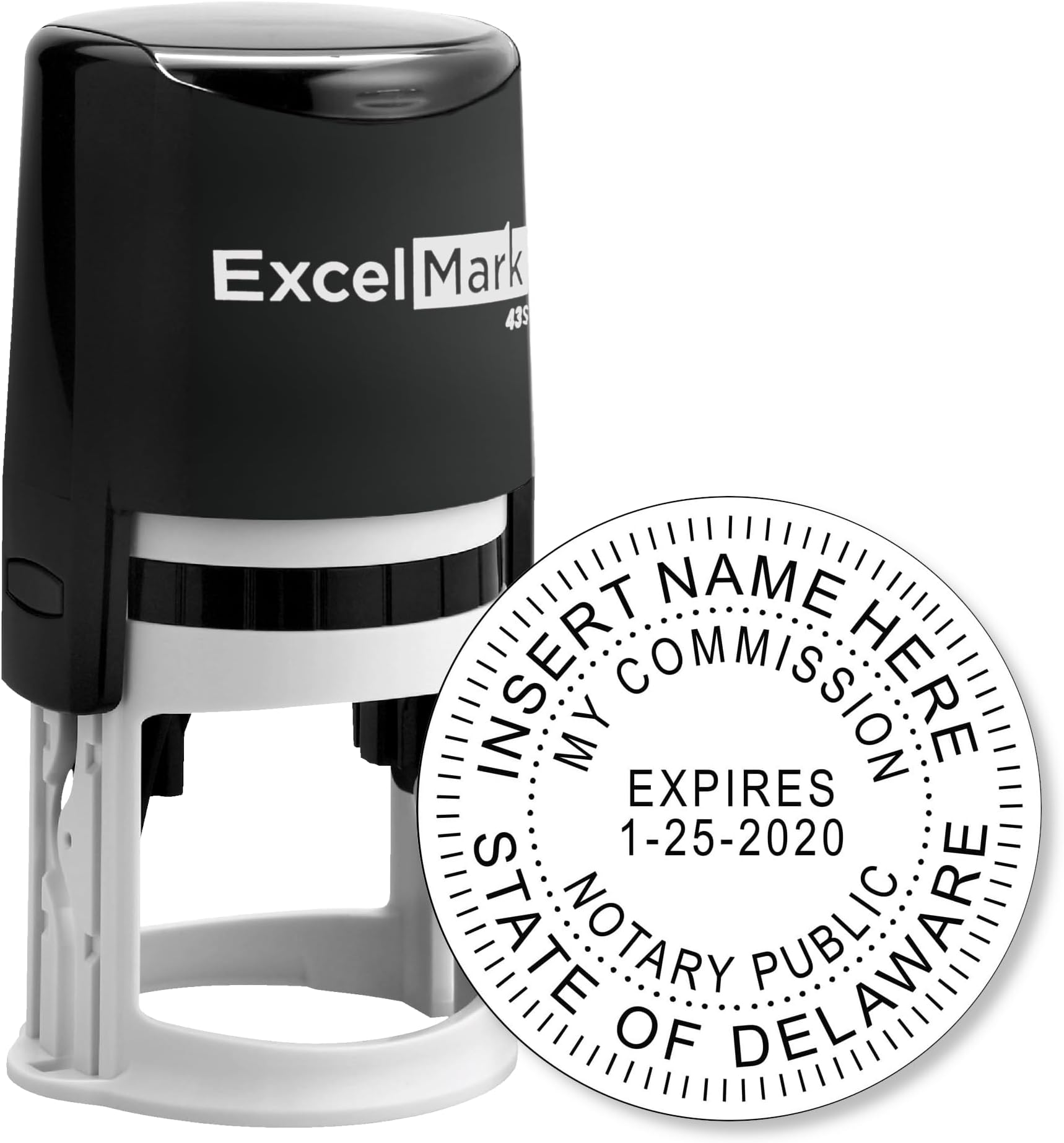 Amazon.com : ExcelMark A-43 Self-Inking Round Rubber Notary Stamp - State of Delaware : Office ...