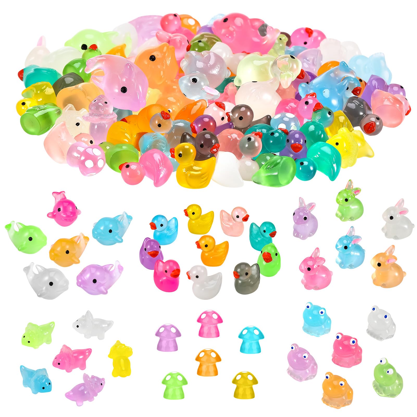 Guiqulai 120 Pcs Mini Resin Animals, Luminous Resin Animals Mini ...