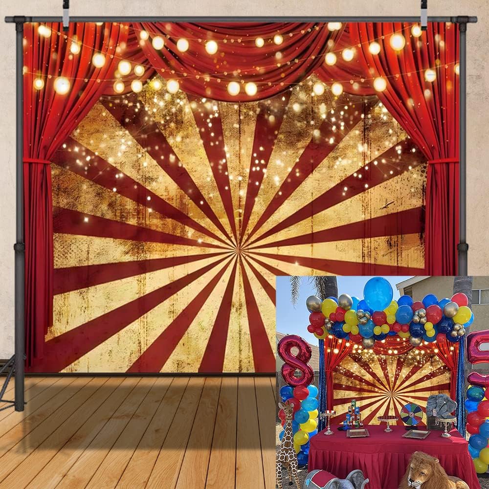 Amazon.com : Circus Backdrop Gold Glitter Carnival Sparkle Stripes Red ...