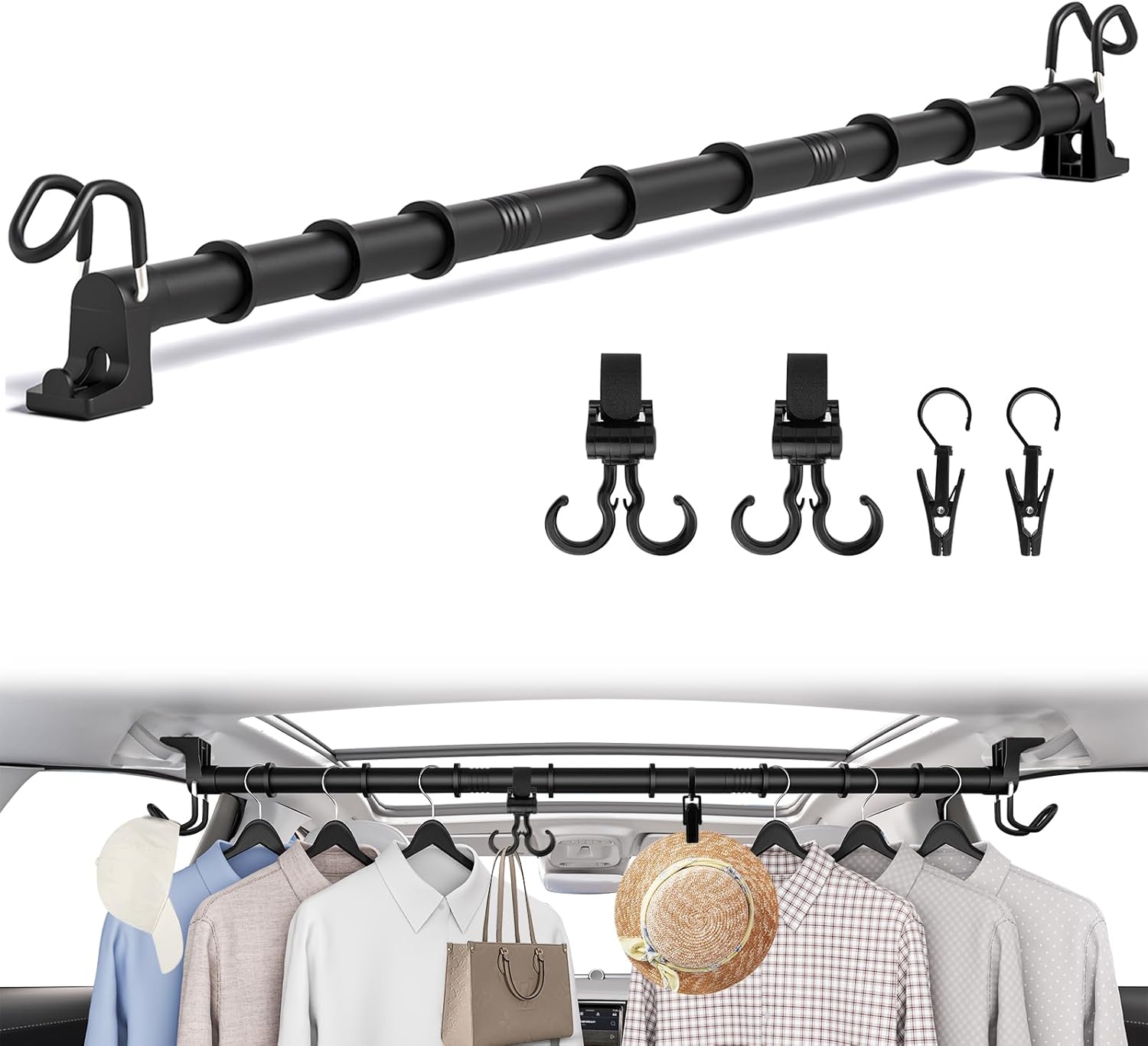 Amazon.com: Heavy Duty Car Clothes Hanger Bar 30-64 inches, 4Pcs ...