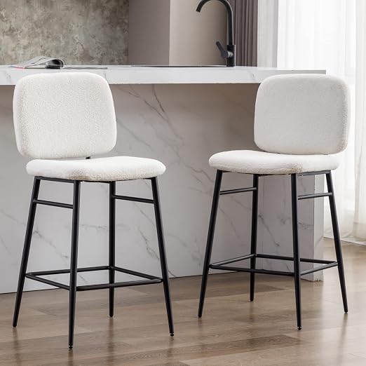 Amazon.com: LukeAlon Sherpa Counter Stools Set of 2, Upholstered 26inch ...