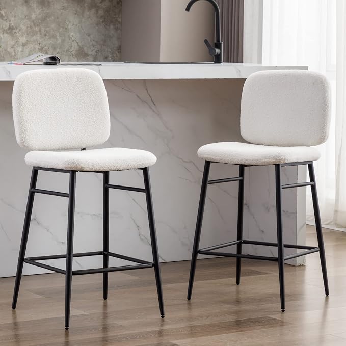 Amazon.com: LukeAlon Sherpa Counter Stools Set of 2, Upholstered 26inch ...