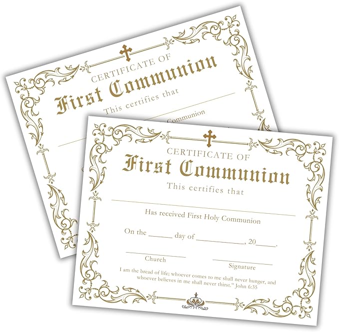 First Communion Certificate 30pk 8.5x11” Holy Sacrament Catholic Faith ...