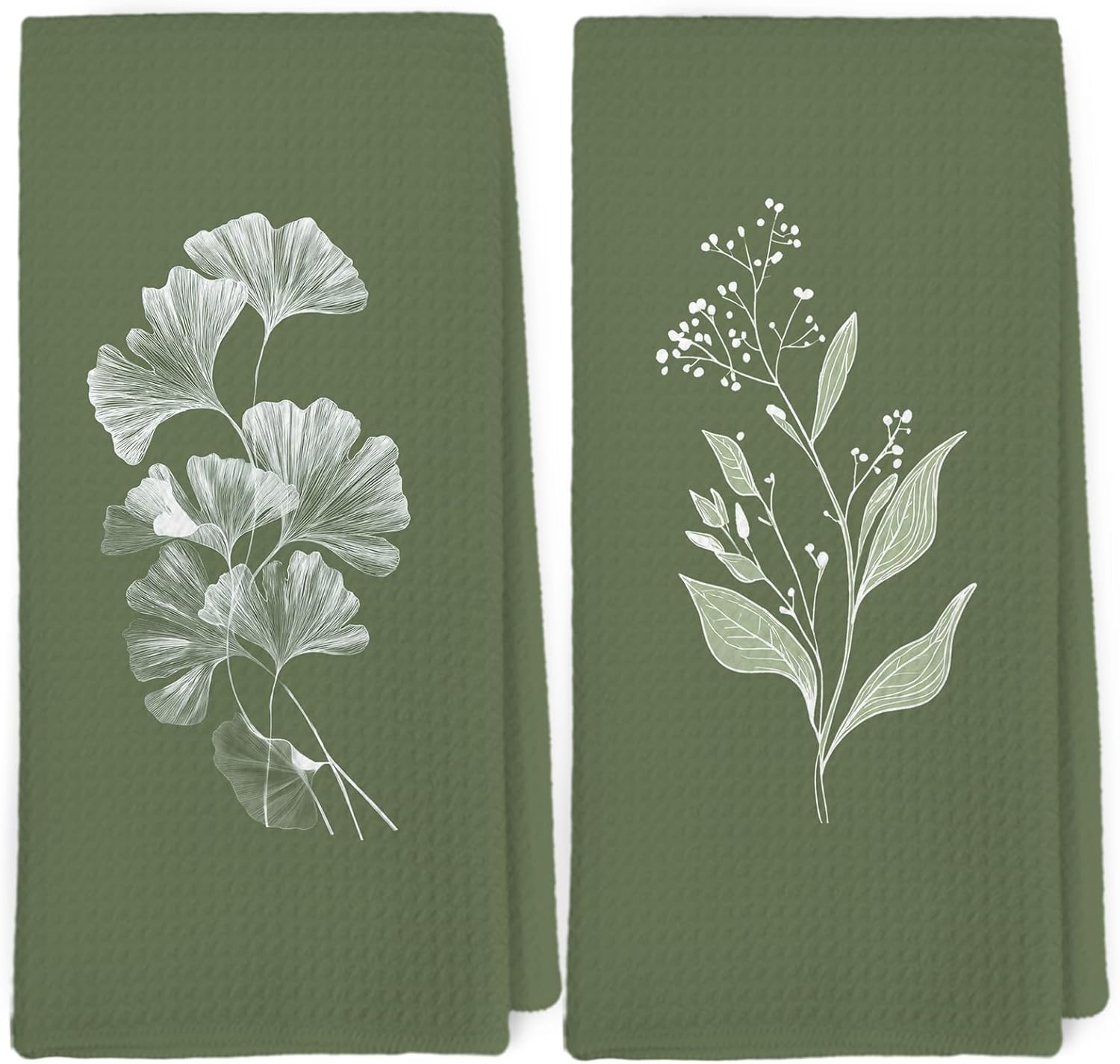 Amazon.com: Dibor Olive Green Floral Kitchen Towels Dishcloth Set of 2 ...