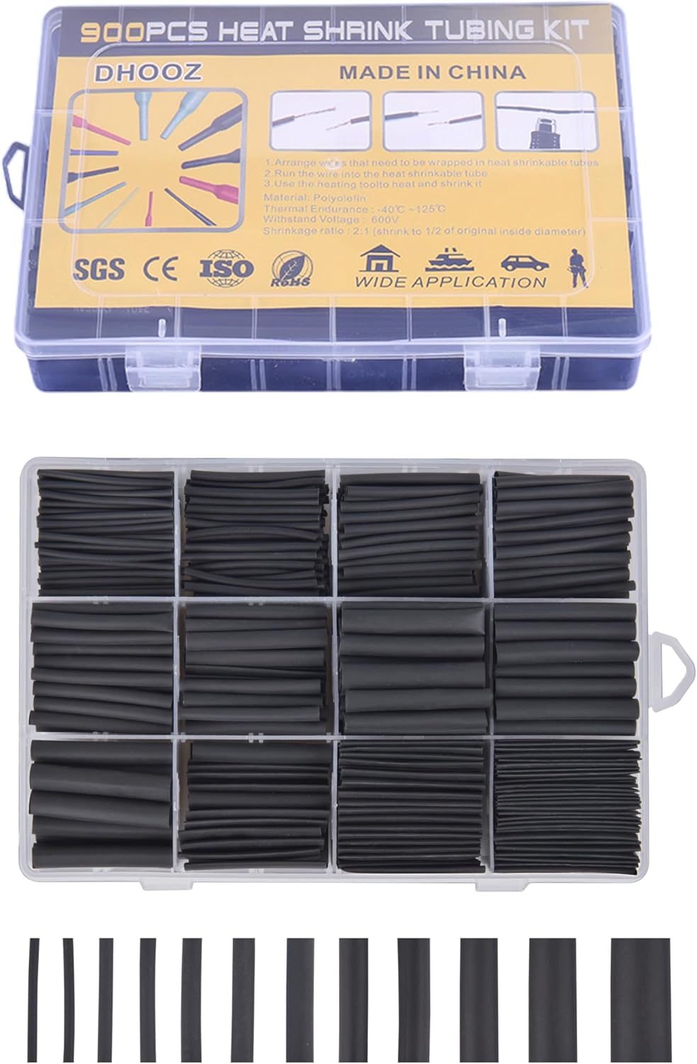 900PCS Heat Shrink Tube,Heat Shrink Tubing Assortment,2:1 Electric ...