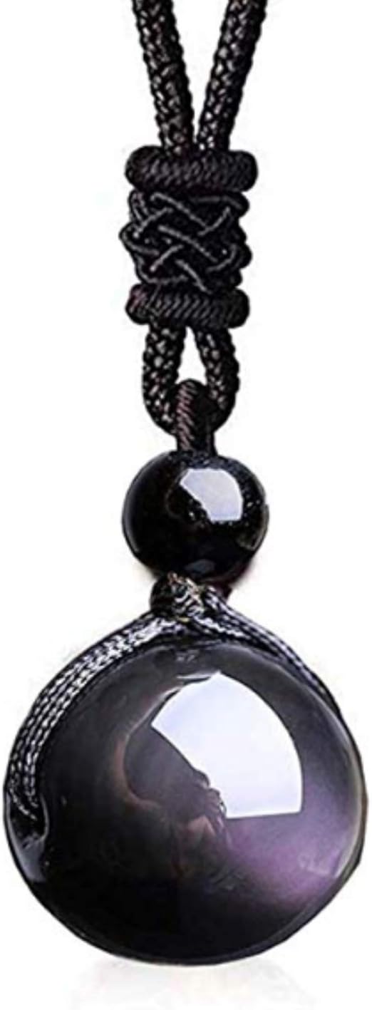 Black Obsidian Necklace Obsidian Pendant Obsidian Necklace with Rainbow ...