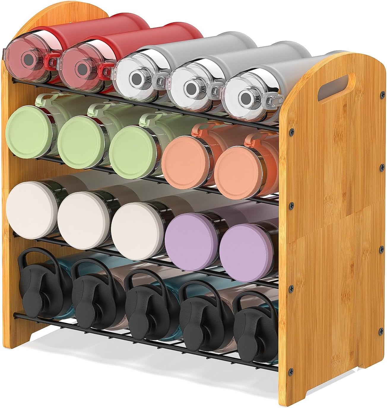 Amazon.com: Bamboo Water Bottle Storage Organizer, 4 Tier Water Bottle ...