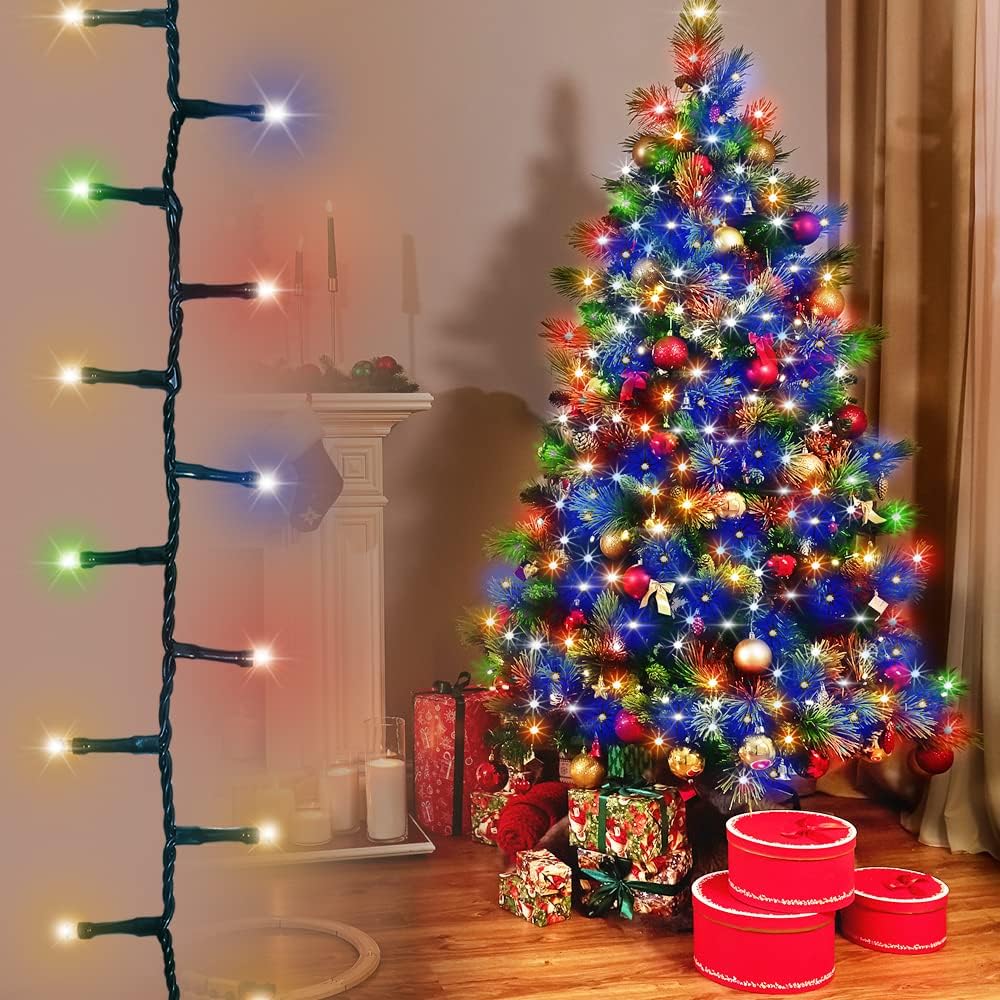 ANSIO® Christmas Tree Lights 750 LED 18.7m/61ft - Multicoloured Cluster ...