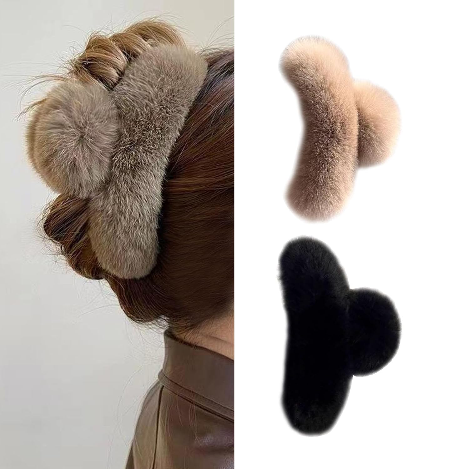 Amazon.com: 2 Pcs Large Faux Fur Hair Claw Clips, 5.1 Inches White Fur ...
