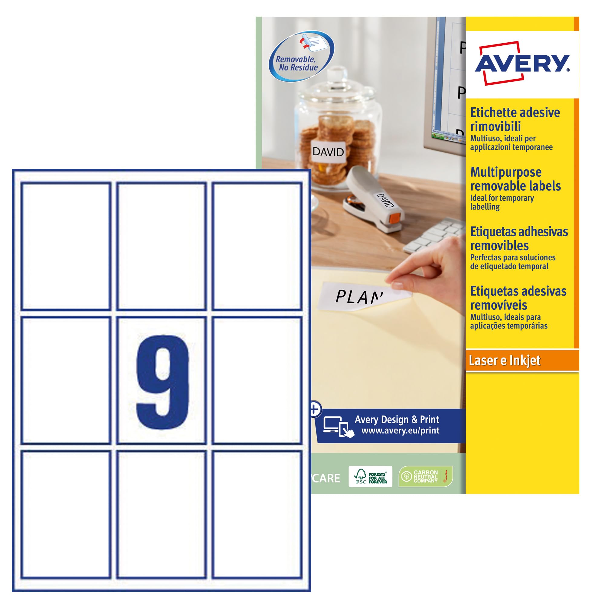 Avery Self Adhesive Removable Labels, All Printers, 9 Labels Per A4 ...