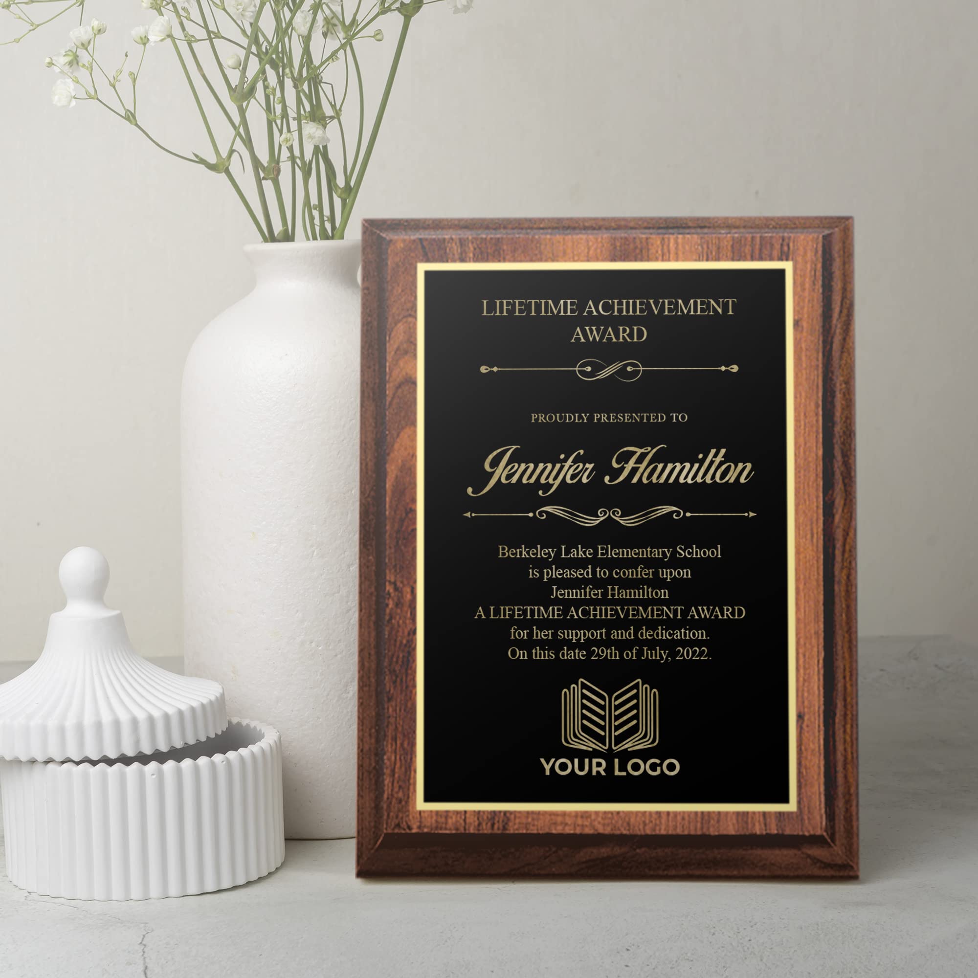Employee Appreciation Plaque With Logo Personalized Cherry Wood Plaque ...
