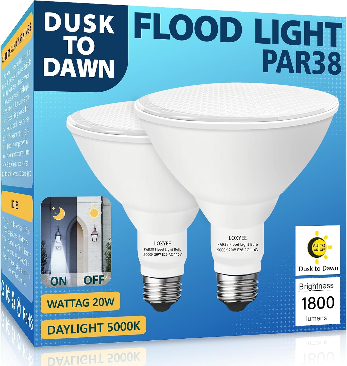 LOXYEE 2 Pack LED PAR38 Dusk to Dawn Flood Light Bulbs Outdoor ，20W ...