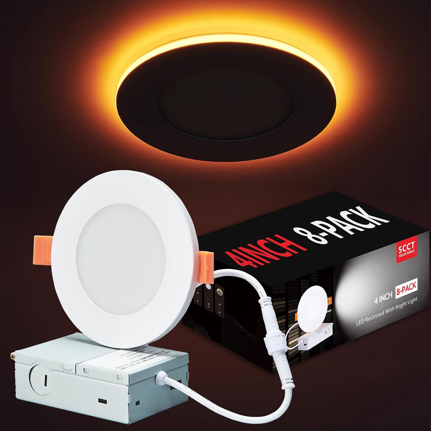 Togalonn 8-Pack 4-Inch Dimmable LED Pot Lights with Night Light