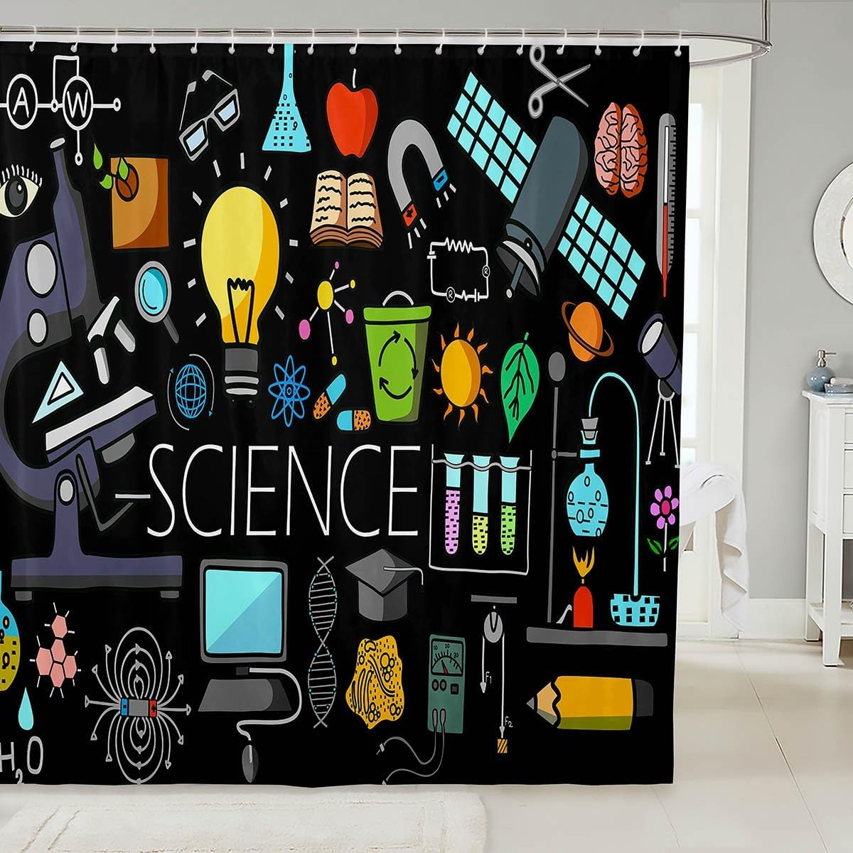 Amazon.com: Science Theme Shower Curtain for Boys Girls Back to School ...