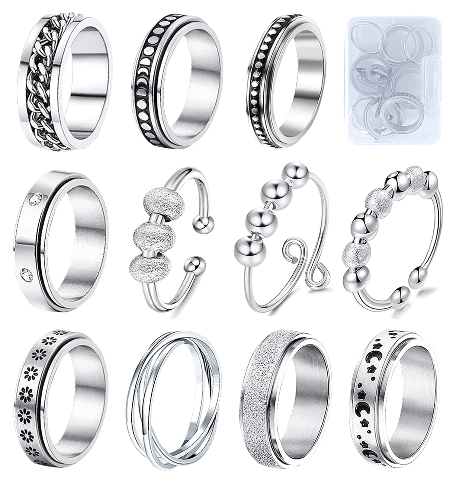 Snapklik.com : Fidget Rings For Anxiety 8pcs Stainless Steel Spinner ...