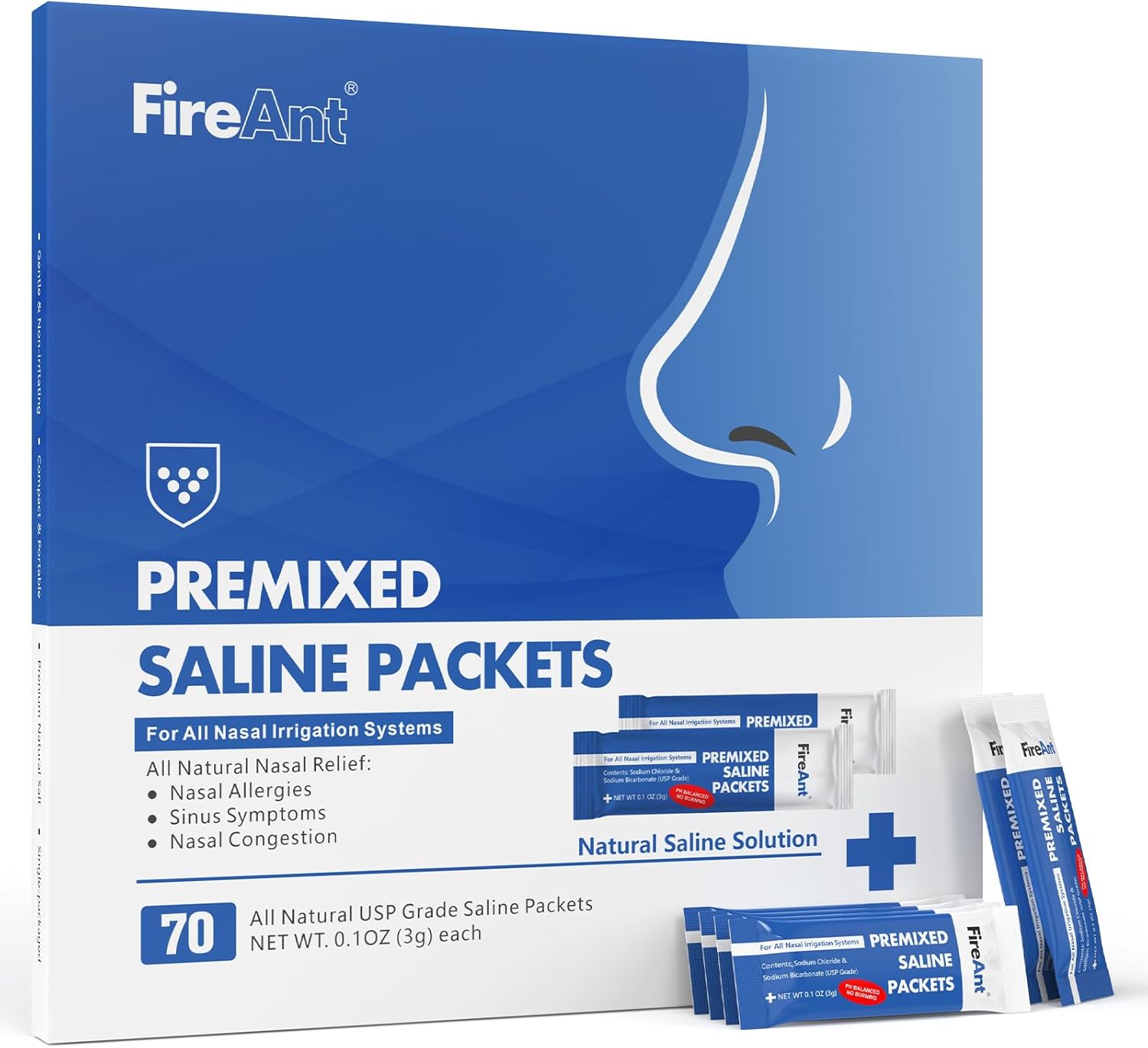 Amazon.com: FireAnt Saline Packets Sinus Rinse, 70 Premixed Neti Pot ...