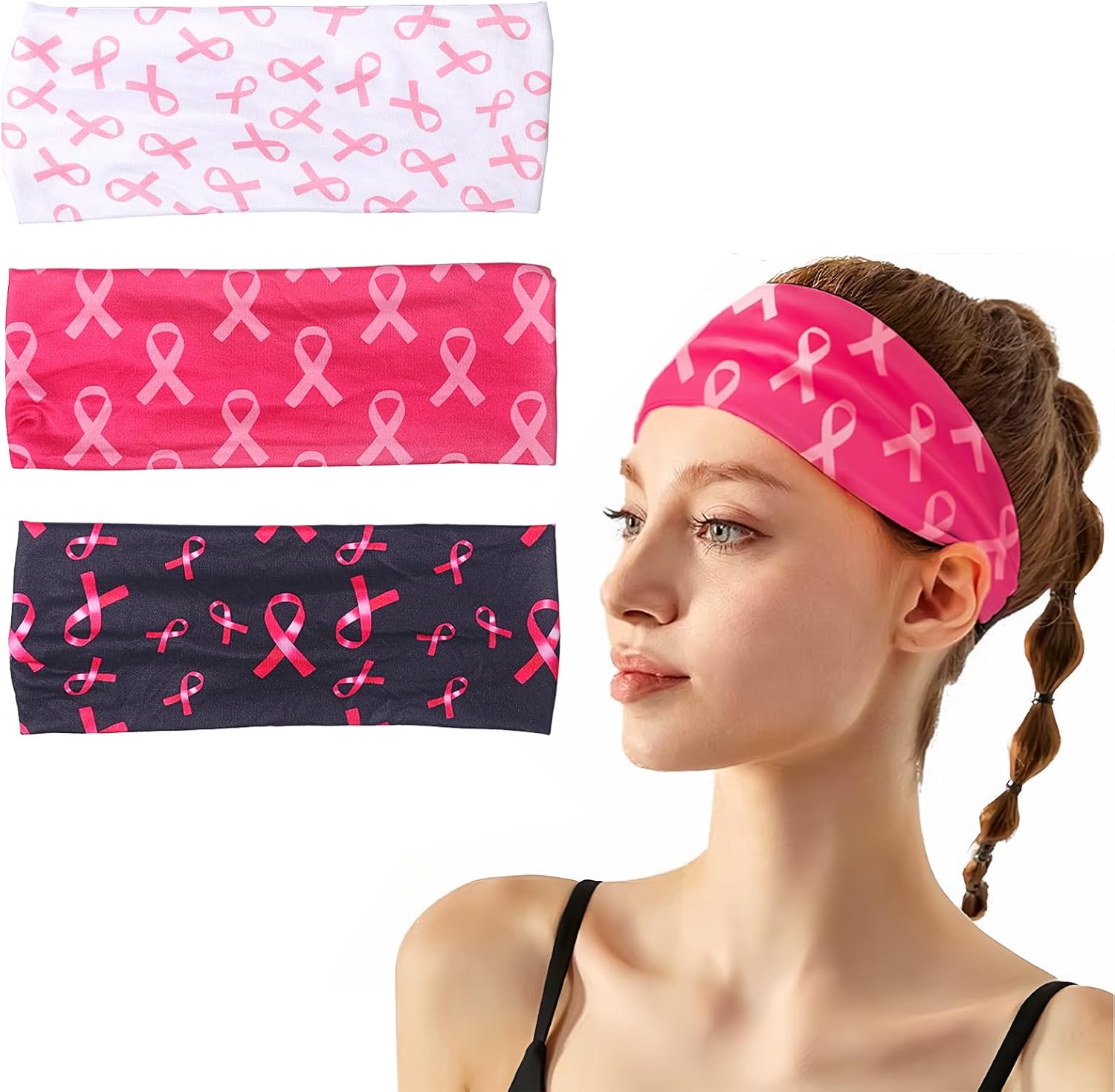 Amazon.com : Breast Cancer Awareness Stretchy Headband for Women Girls ...