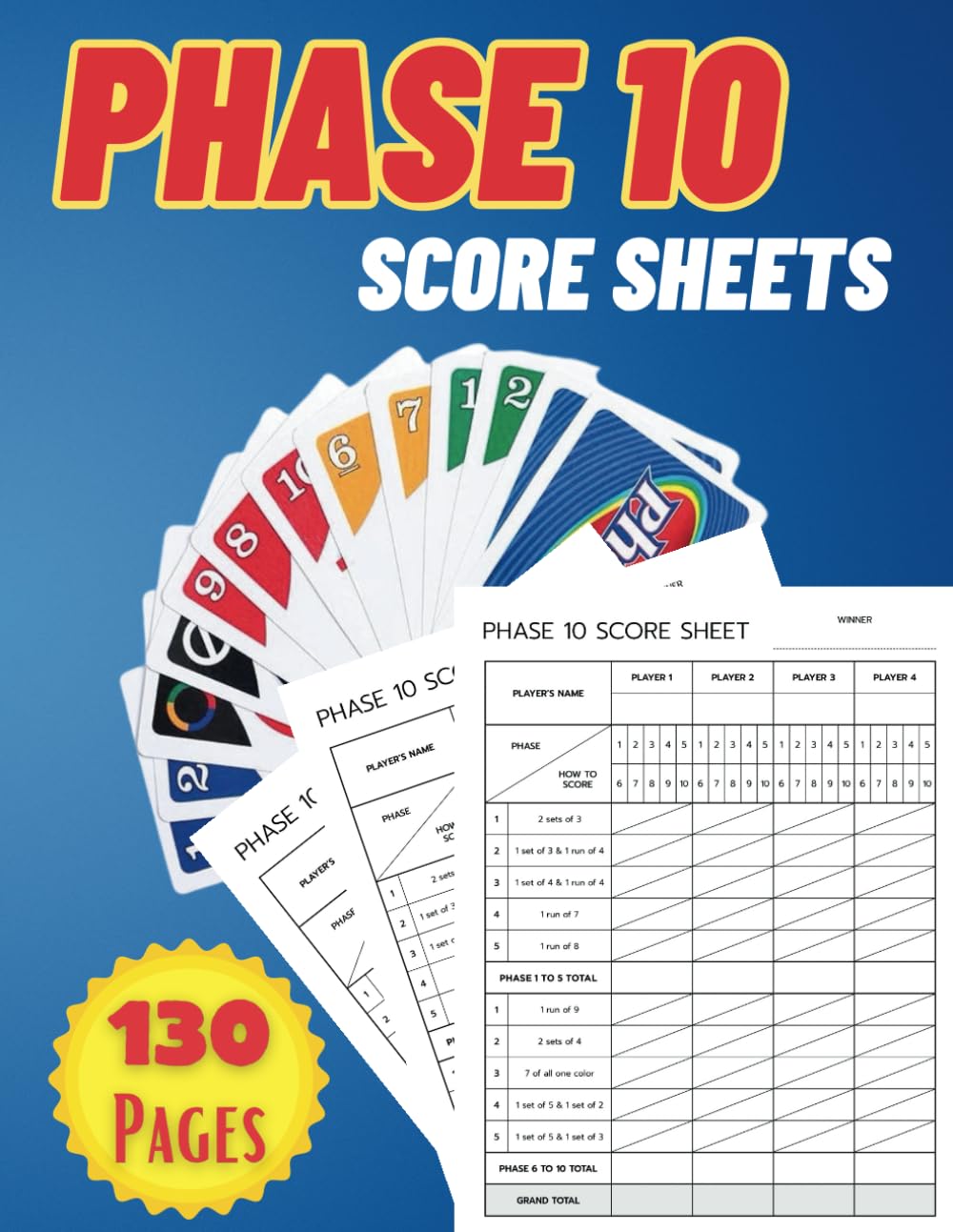 Phase 10 Score Sheets: Phase 10 Score Cards,130 pages, Score Book For ...
