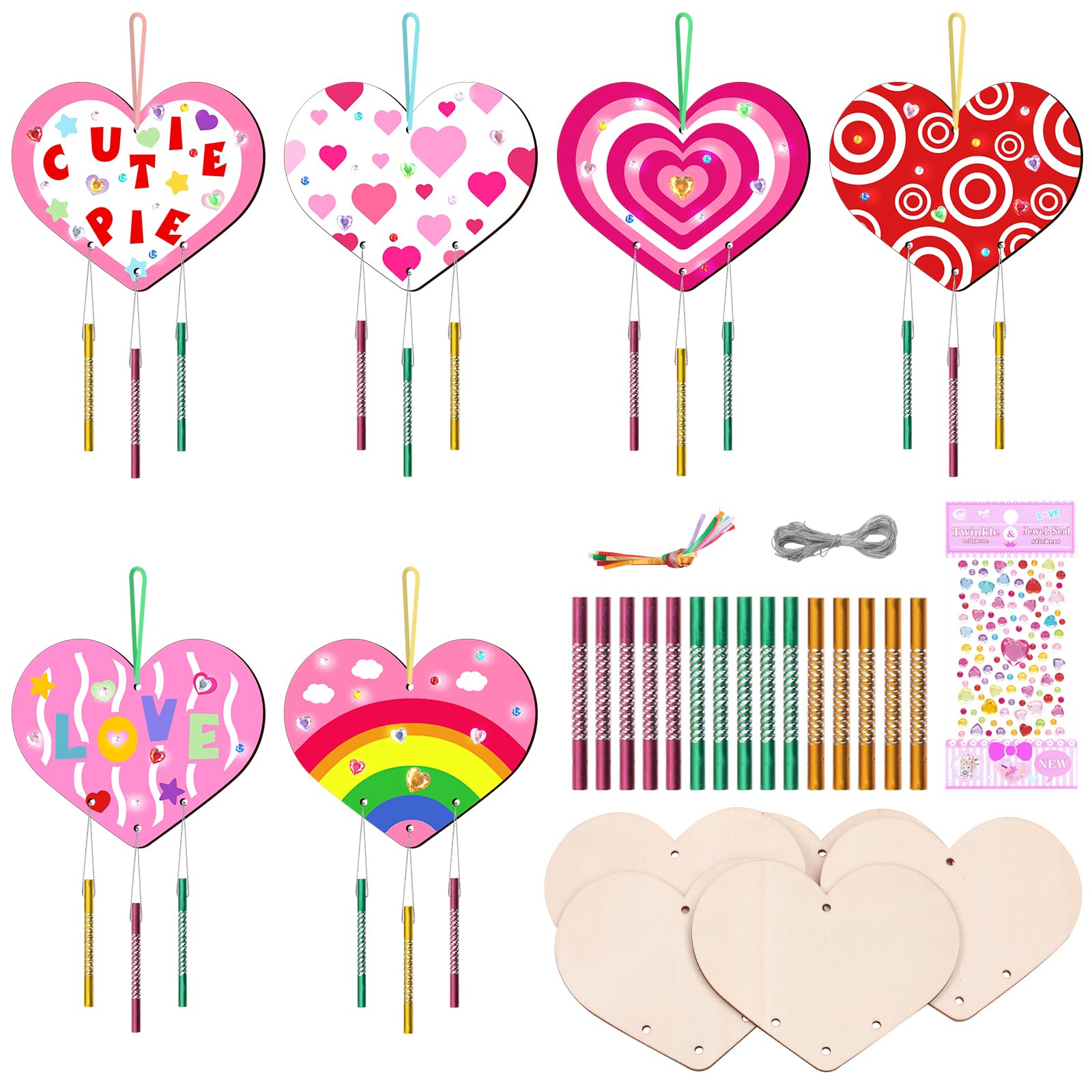 Amazon.com : 12 Pack Heart Wind Chime Kit for Kids to Paint Make You ...