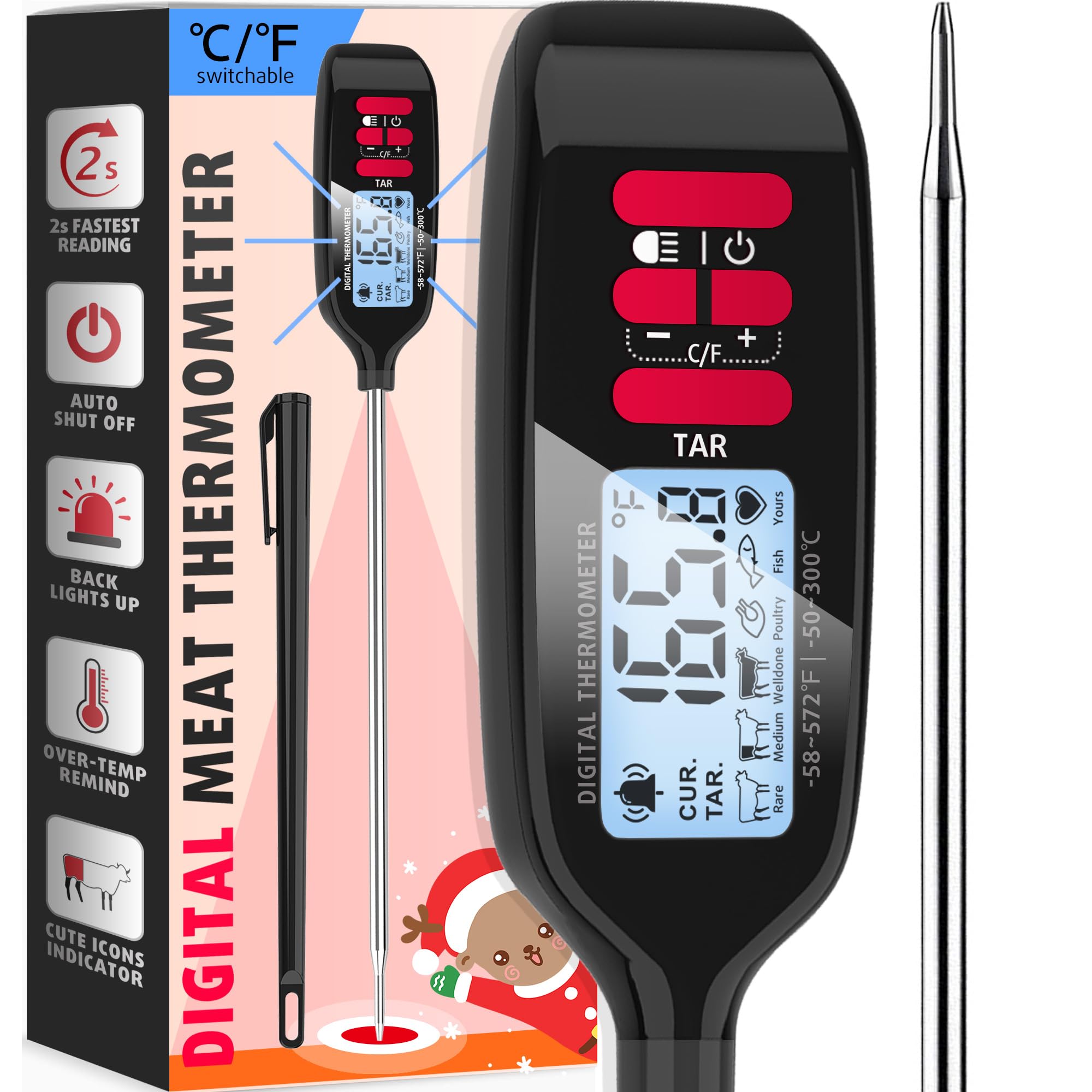 Antonki Meat Thermometer with Long Food Temperature Probe, Digital ...