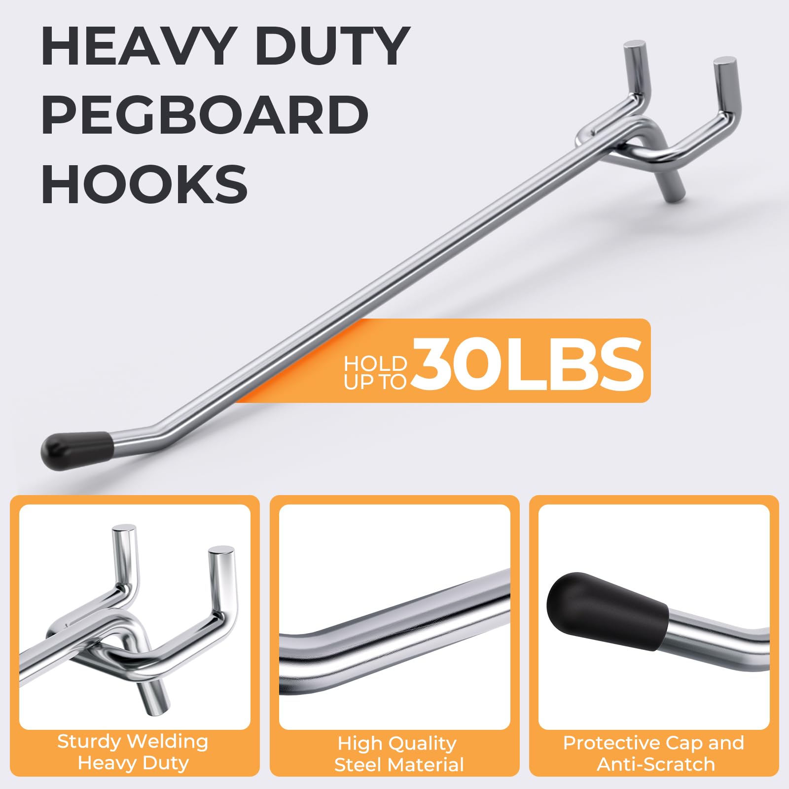 Snapklik.com : INCLY 50 Pack 6 Inch Pegboard Hooks, 1/4" Heavy Duty Peg ...