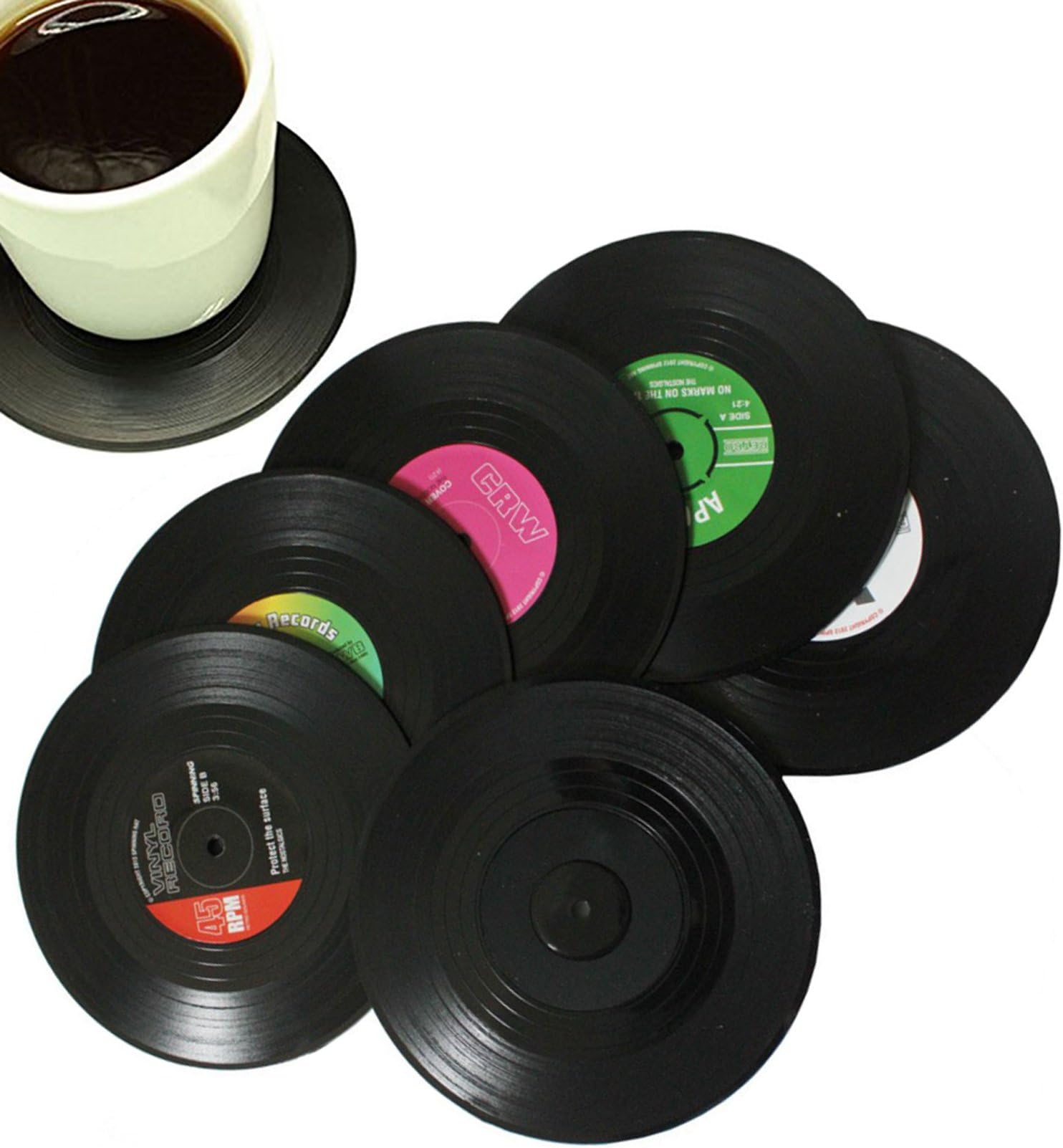 Amazon.com: ONFAMICO Coasters for Drinks with Gift Box Retro Disk Vinyl ...