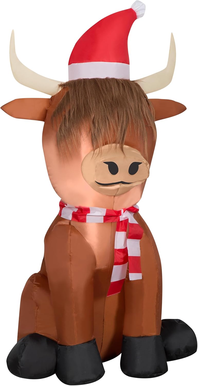 Amazon.com: Highland Cow in Santa Hat Holiday Outdoor Inflatable ...