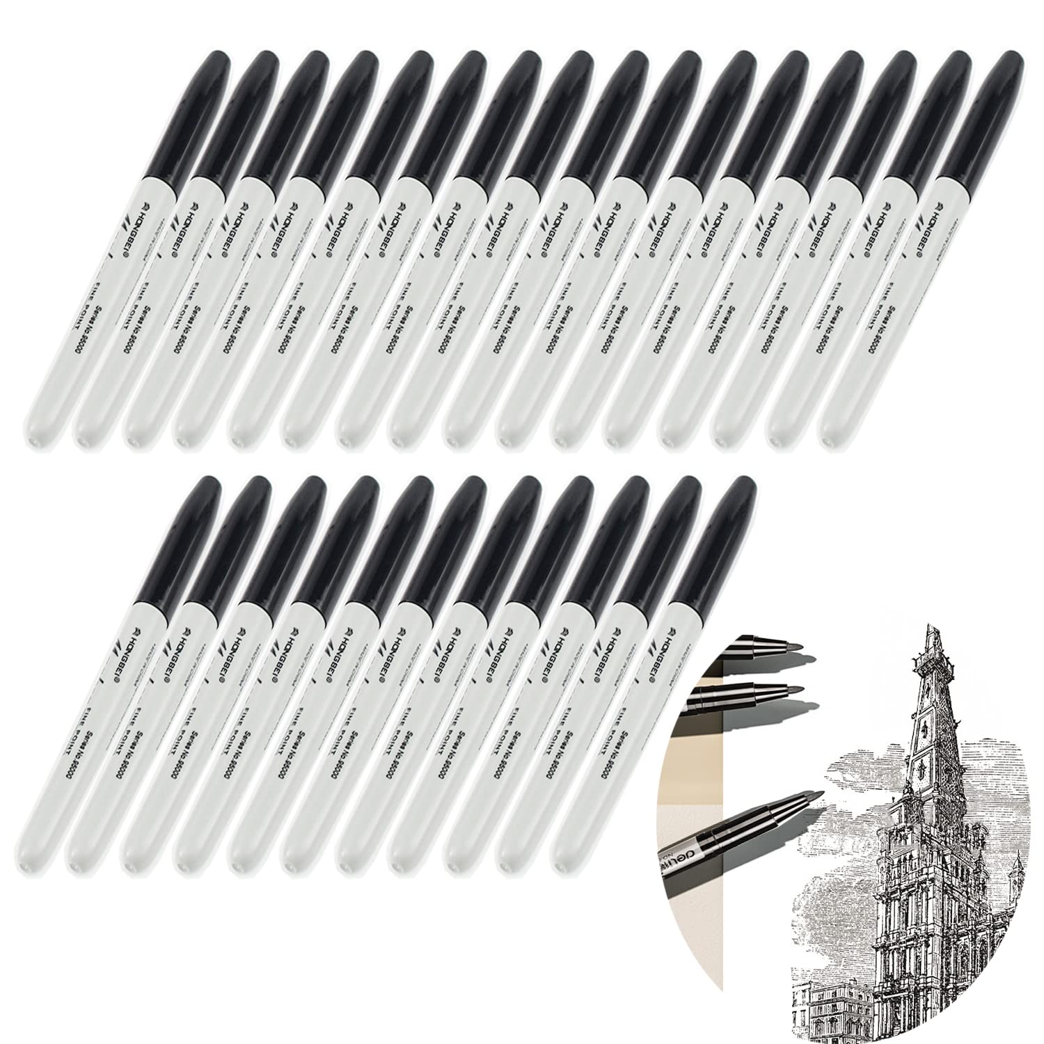 Permanent Markers, 36pcs Black Fine Point Permanent Marker Set ...