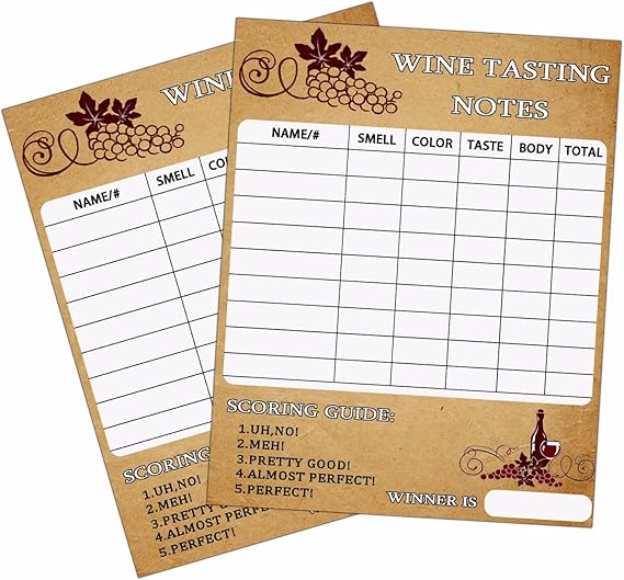 Hodmopli 30 Pack Wine Tasting Scorecard 5×7 inch Wine Tasting Party ...