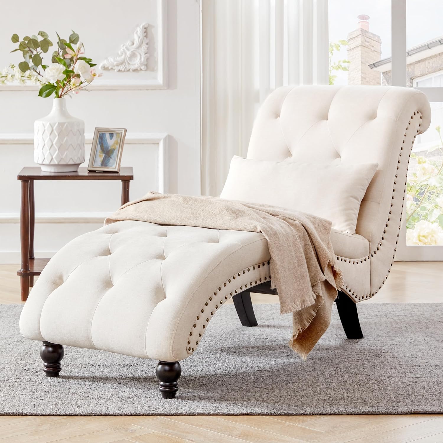 Amazon.com: ACME Versailles Vintage Faux Leather Chaise with 1 Pillow ...