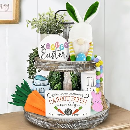 Amazon.com: Jetec 12 Pcs Easter Tiered Tray Decor Wooden Bunny Easter ...