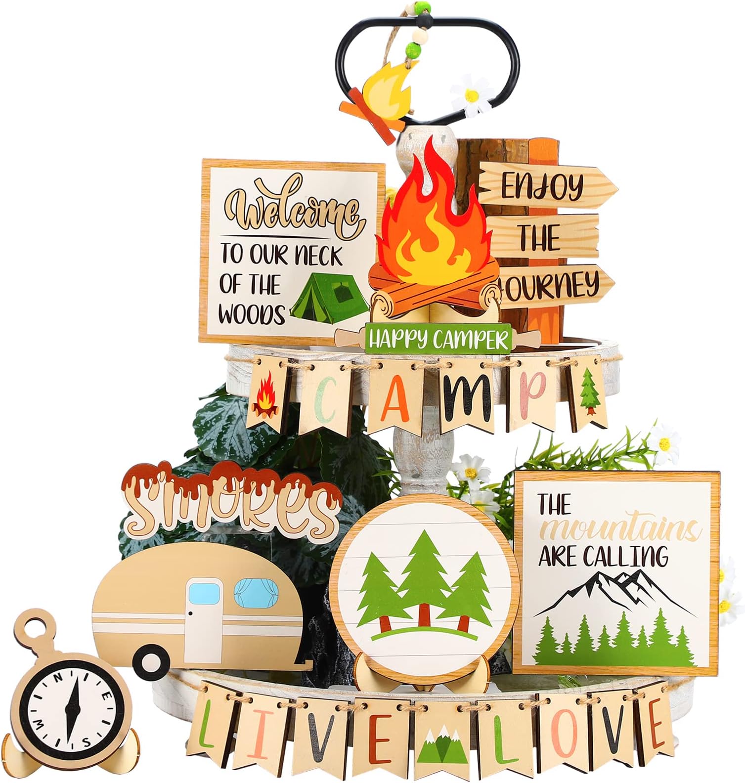 Amazon.com: 25 Pcs Camping Tiered Tray Set - Farmhouse Smores Wood Sign ...