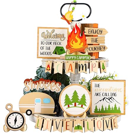 Amazon.com: Thyle 16 Pcs Camping Tiered Tray Decor Set Farmhouse Smores ...