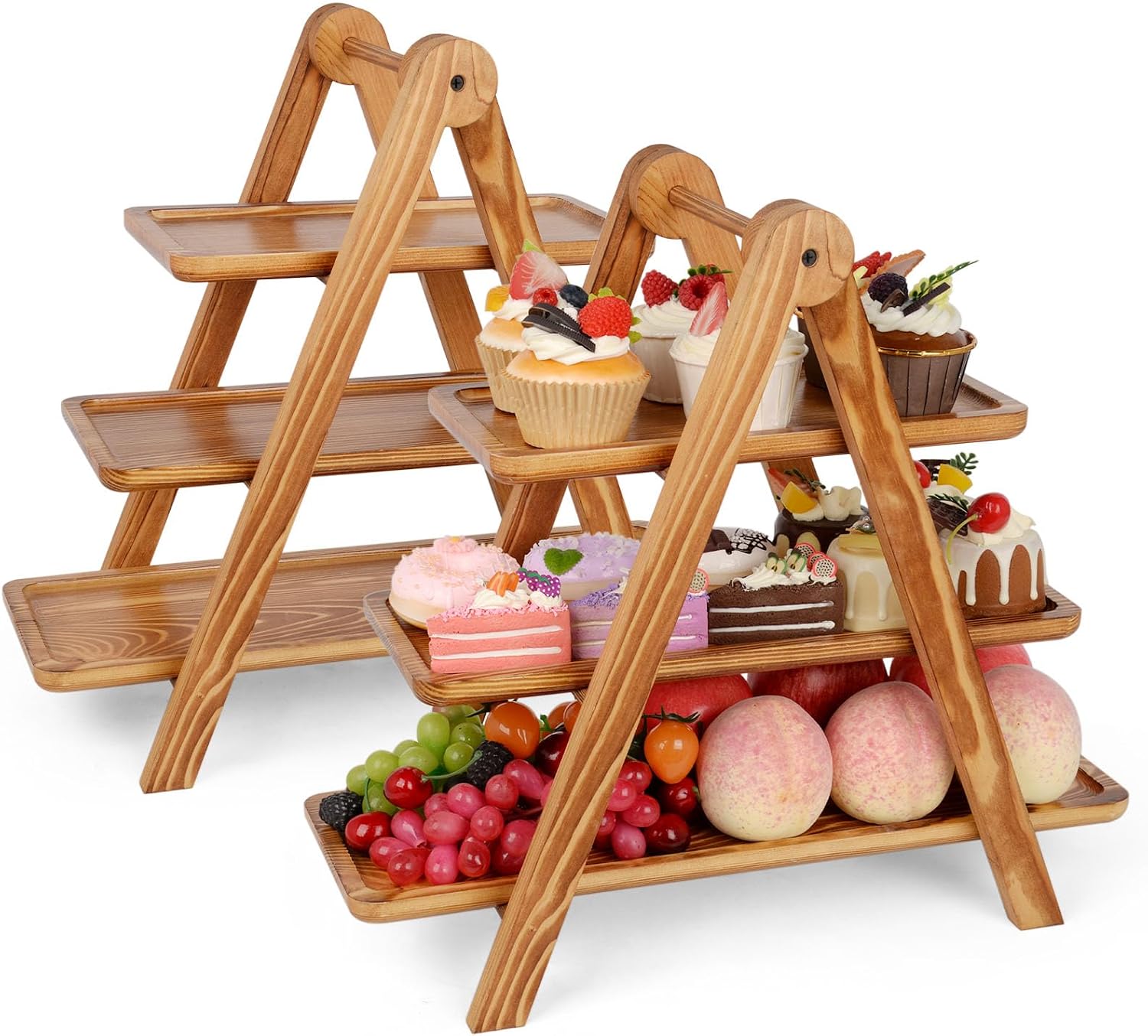 Polegas 2 Pcs Cake Stand, 3 Tier Pine Serving Tray for Serving Food ...