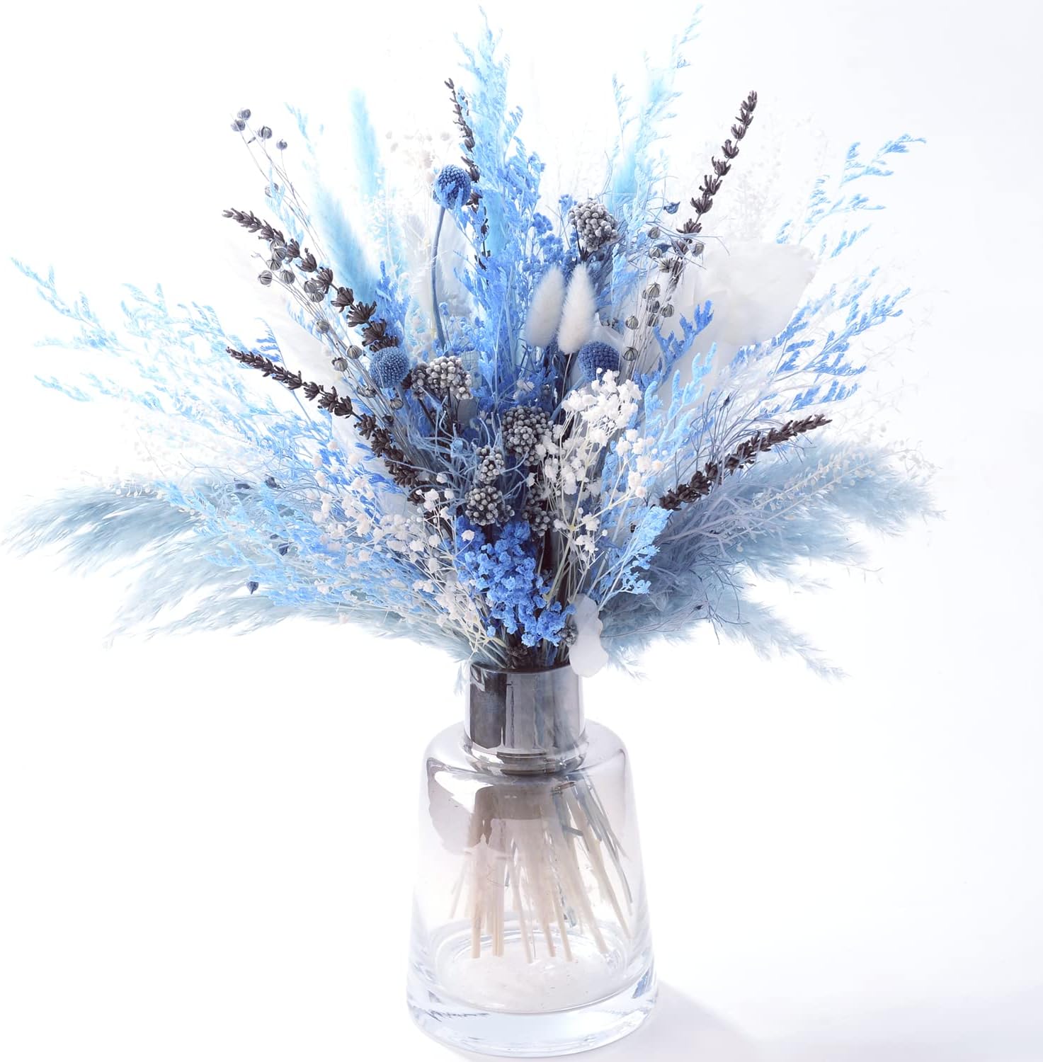 Amazon.com: 120 PCS Blue Dried Pampas Grass Decor, 17-inch Pompas ...