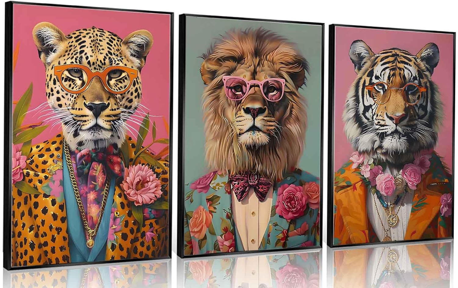 Amazon.com: 3Pcs Funky Animals Wall Art Maximalist Wall Decor Pictures ...