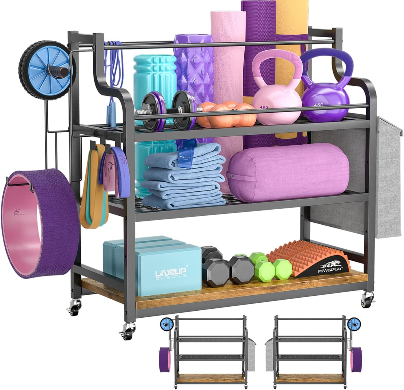 Amazon.com : Cyclysio Home Gym Storage Rack for Kettlebells Foam Roller ...