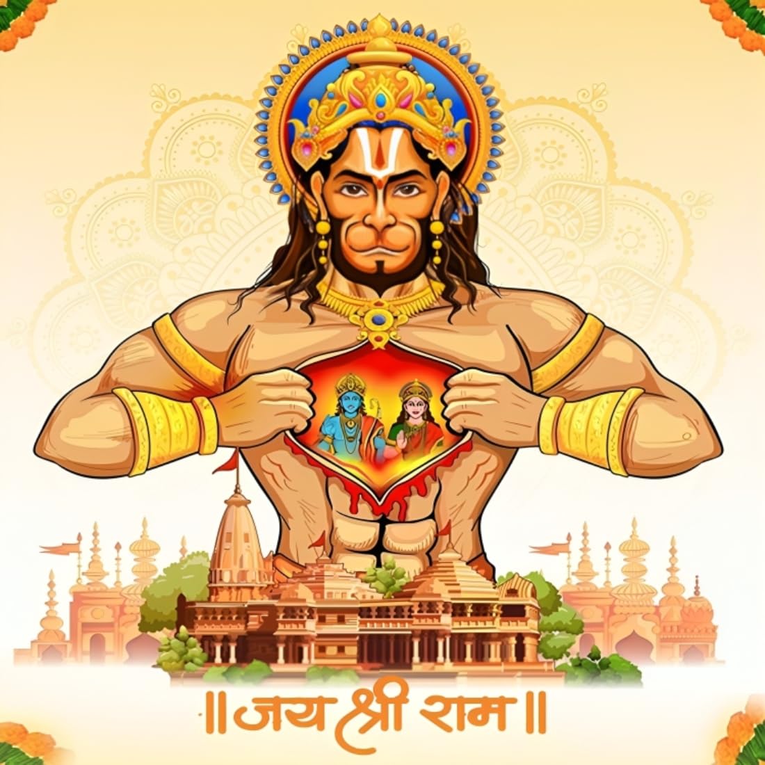 ORDERSHOCK Ayodhya Ram Mandir with Lord Rama Wall Sticker for Puja Room ...