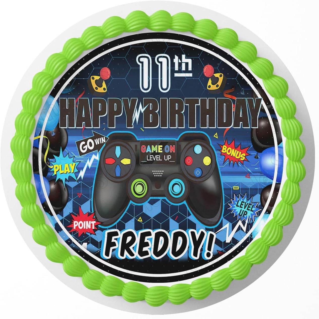 Amazon.com: Cakecery Blue Gamer Edible Cake Topper Sheet Image Print ...