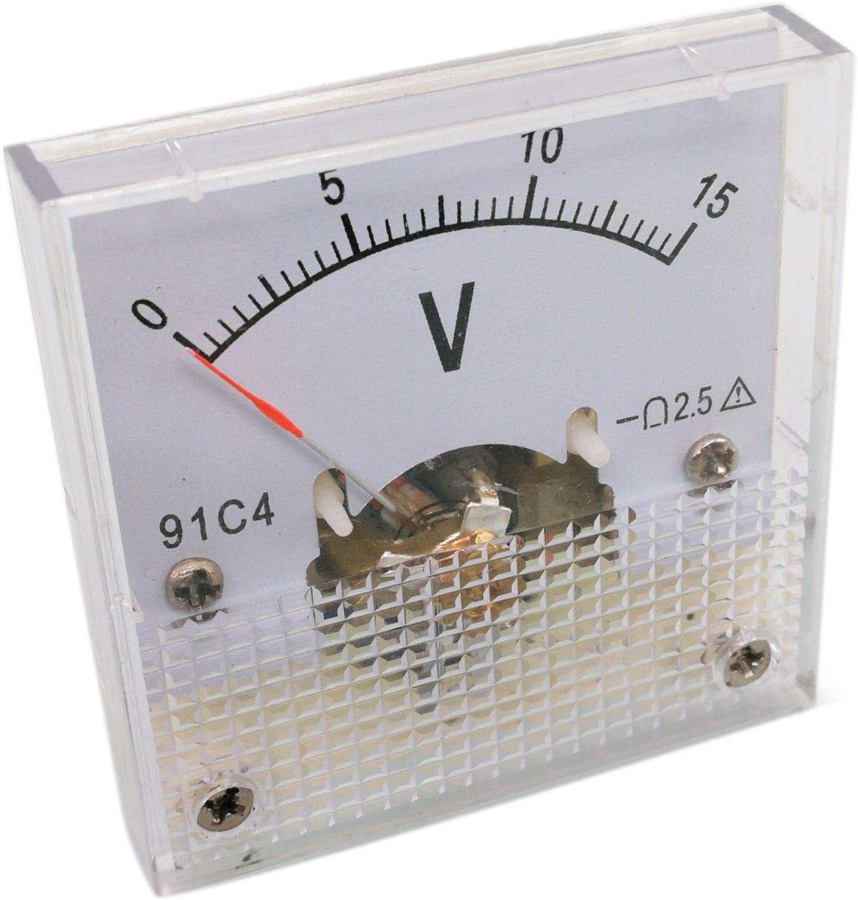 DC 0-15V Square Analog Volt Pointer Needle Panel Meter Voltmeter 91C4 ...