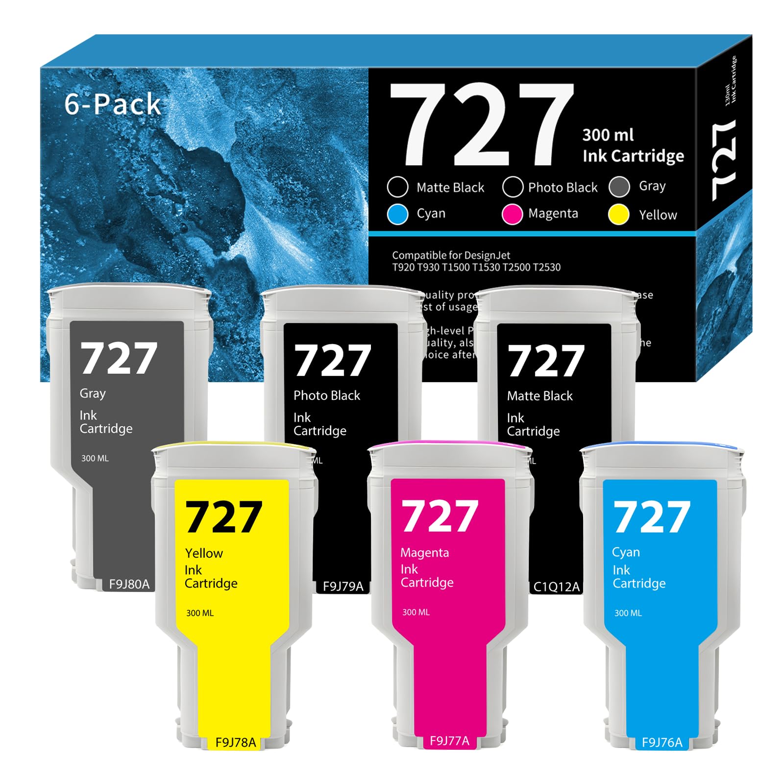 Amazon.com: 727 Ink Cartridges 300ML 6-Pack (PB, MB, Cyan, Magenta ...