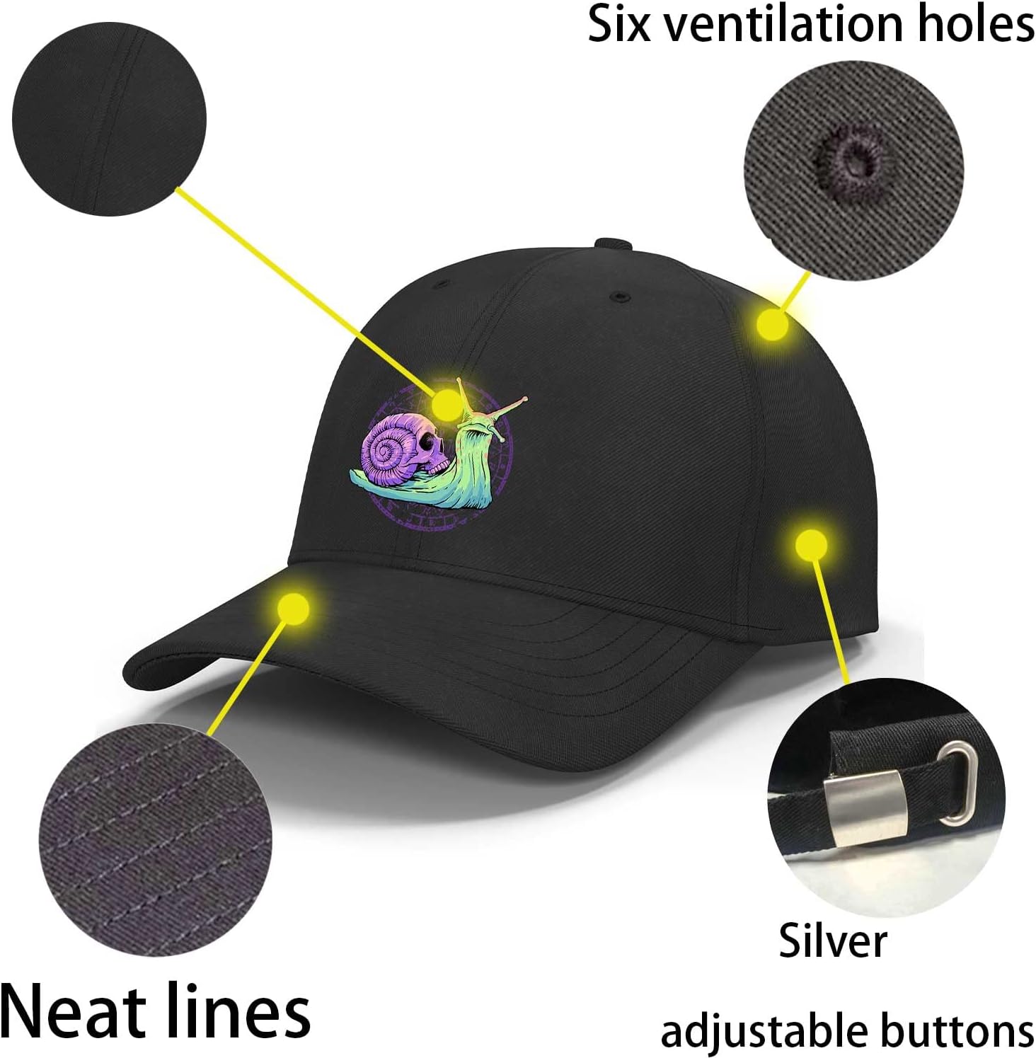Skeleton Snail Baseball Cap Adjustable Dad Hat Unstructured Cotton Hat ...