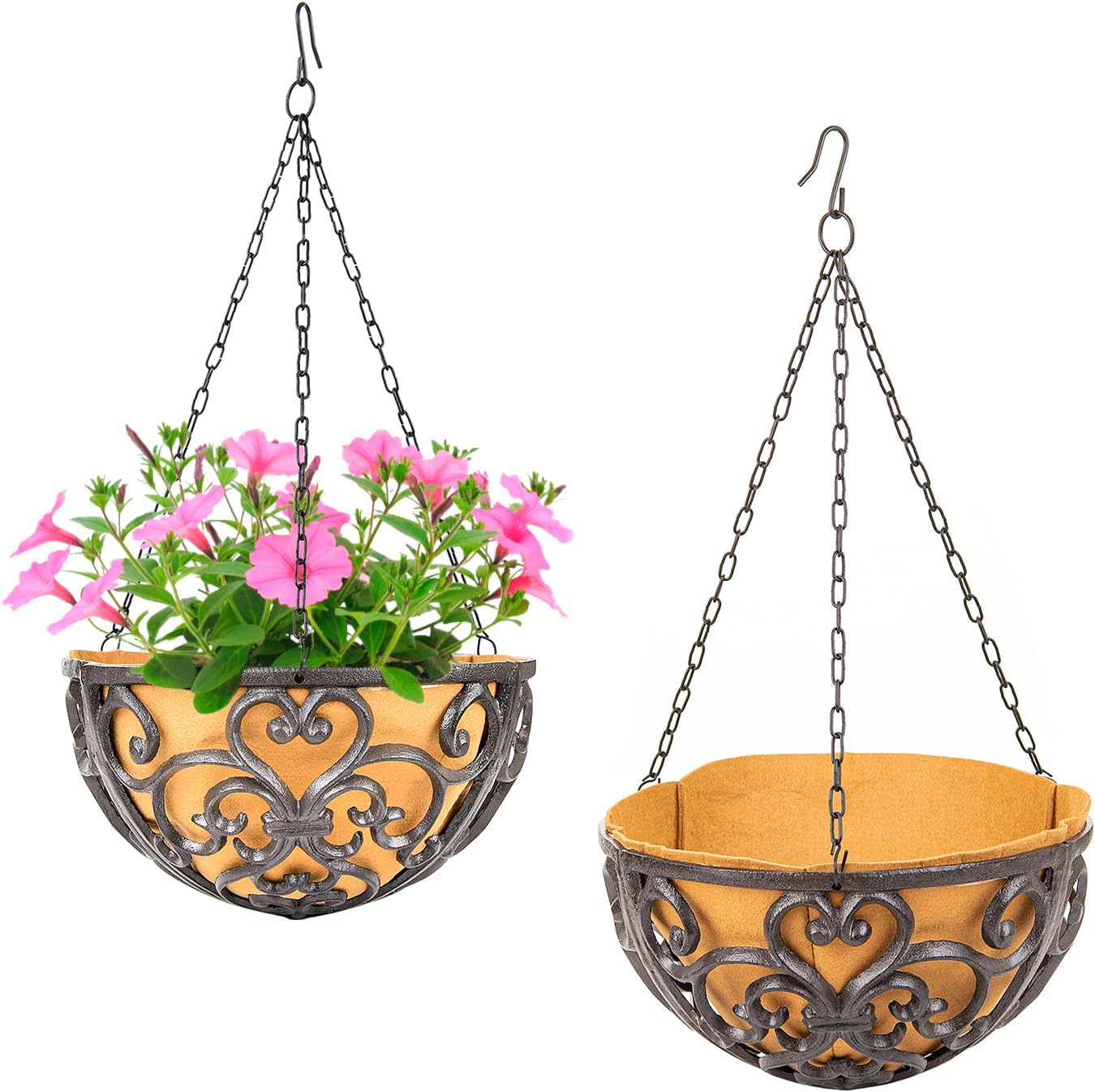 Amazon.com: Wrought Iron Hanging Planter Basket - Vintage Holder with ...