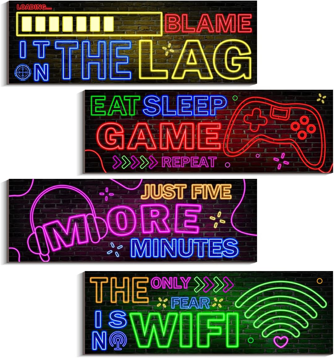 Amazon.com: Creoate Gamer Room Decor, 4 Pieces Funny Game Sign for Boys ...