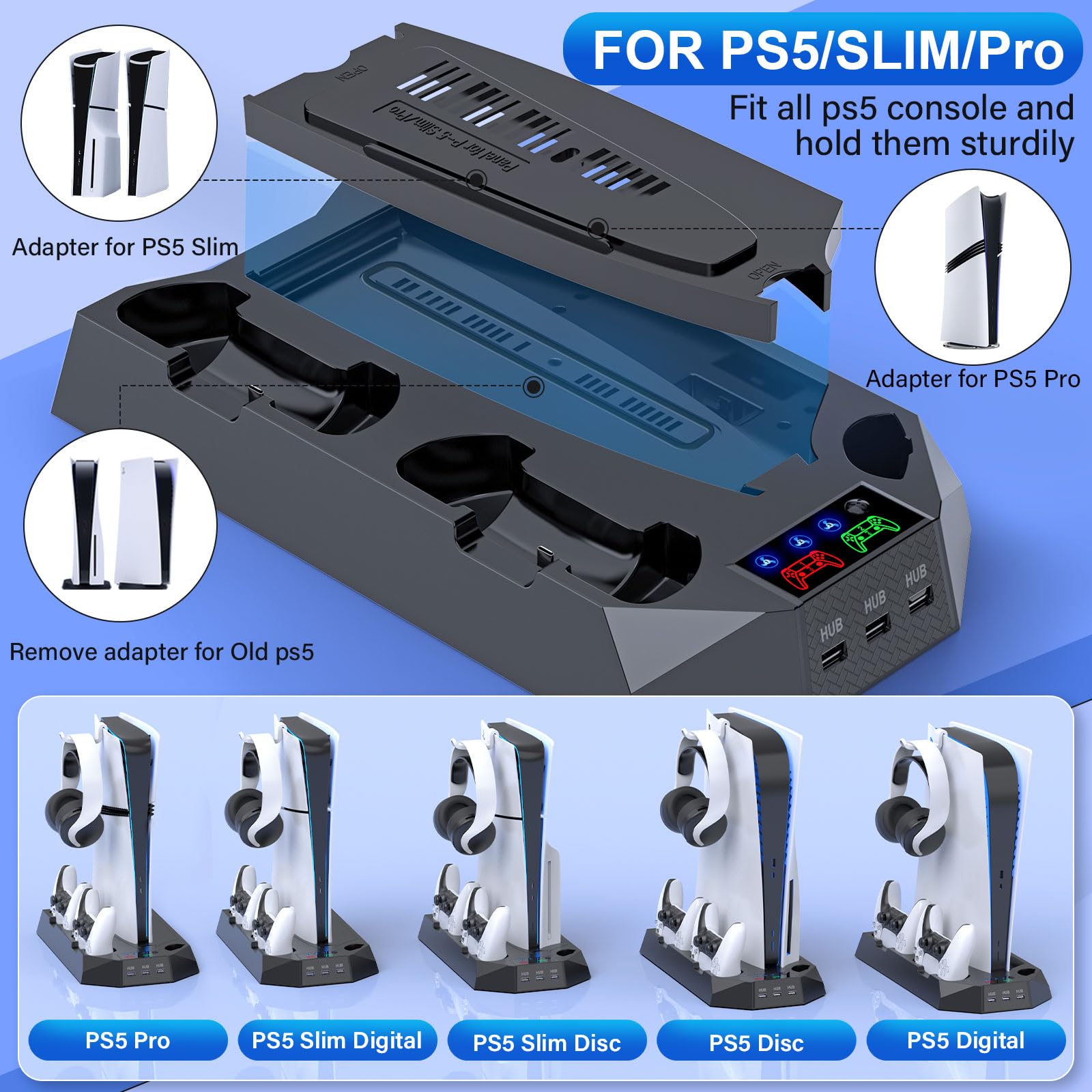 Snapklik.com : PS5/Slim/Pro Cooling Station For Playstation 5 Console ...